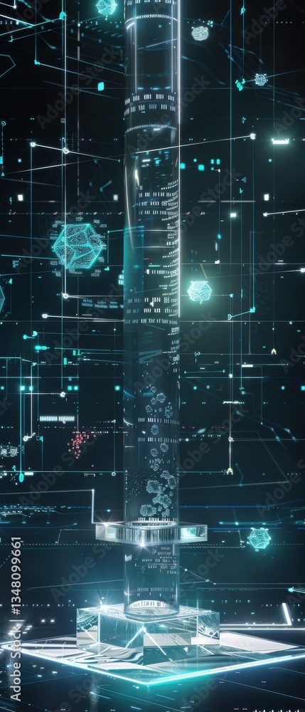 Quantum computing AI interface, crystalline structures, floating ...