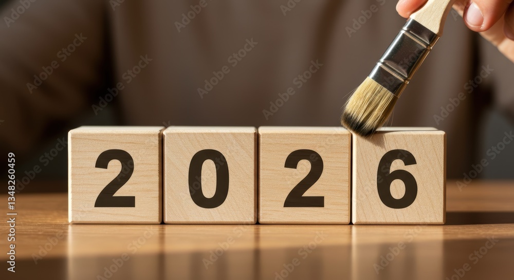 Preparing for 2026 Wooden Blocks with Year Number and Brush Stock Photo ...
