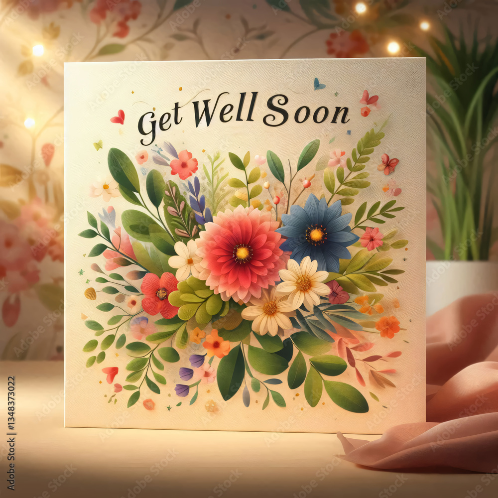 Get well soon card with a heartwarming bouquet of colorful flower ...