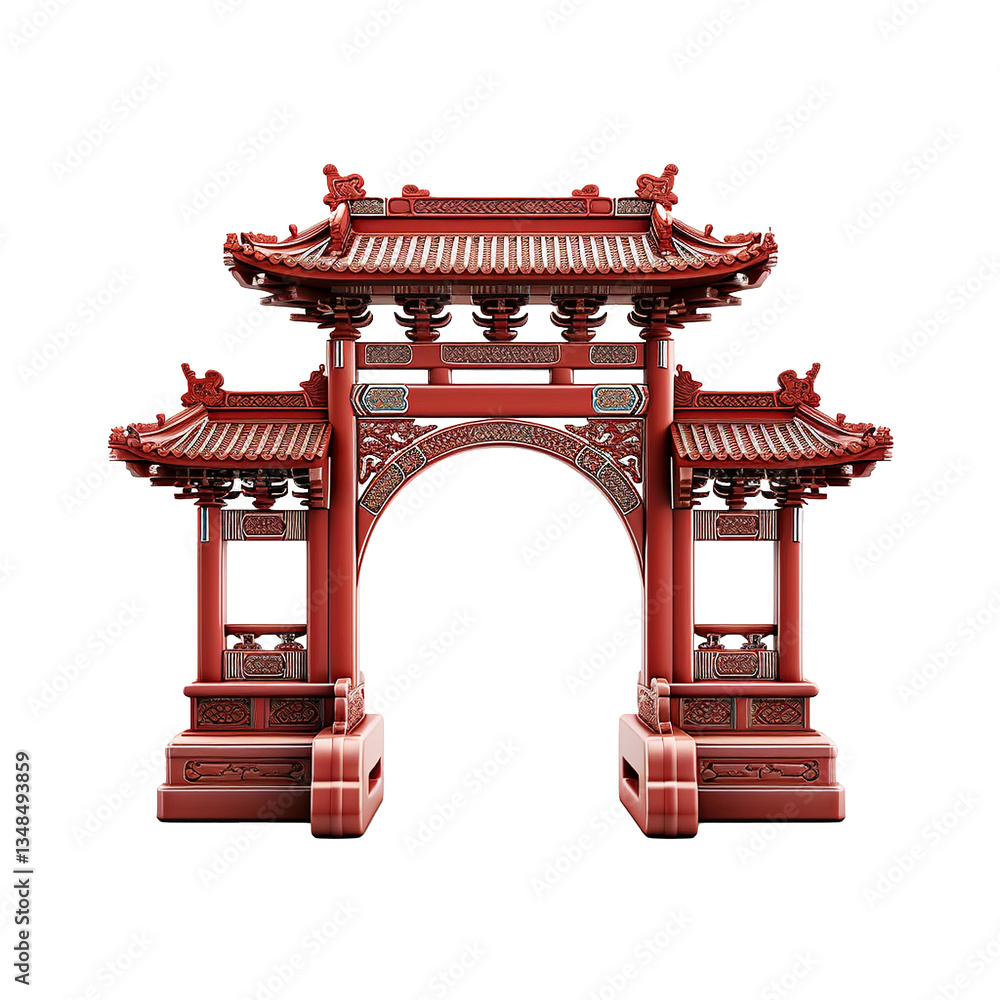 Ornate Red Chinese Style Archway Entrance Gate Model Render Stock Photo ...