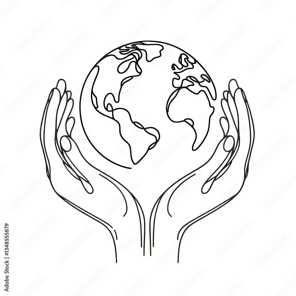 earth in human hands one line drawing illustration , transparent ...