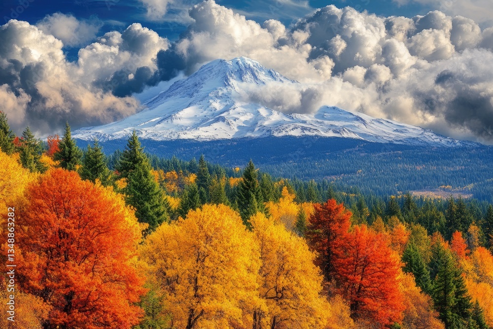 Mount Spokane Autumn Landscape: Forest and Snowy Mountain Views Stock ...
