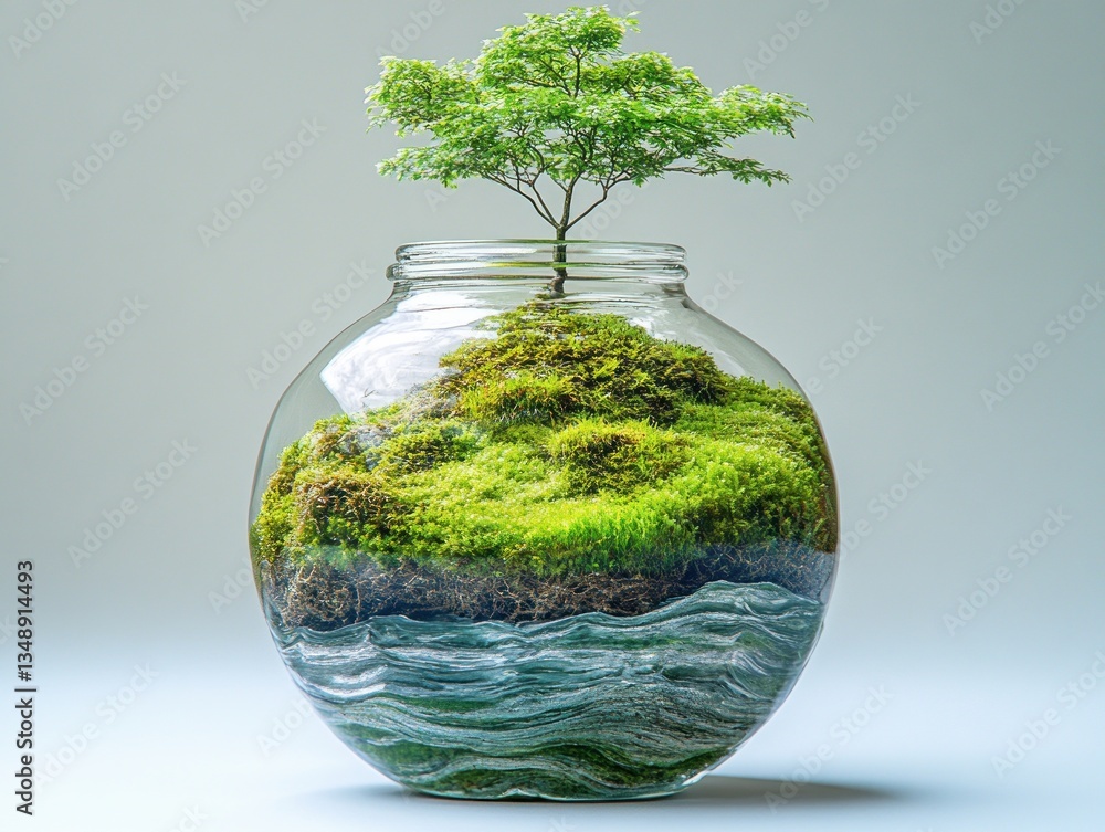 Environmental Conservation Concept Moss Bottle Structure with Tree ...