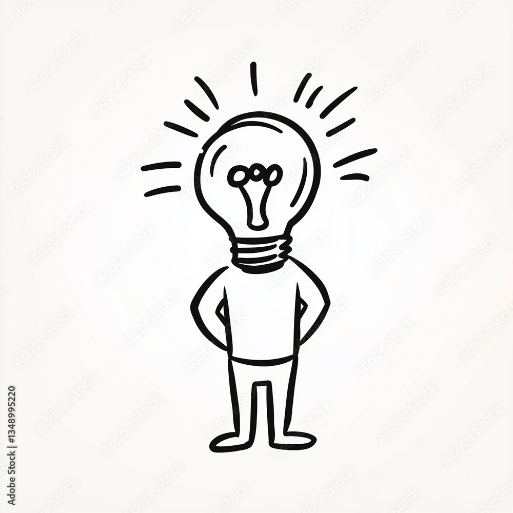Stick figure person with a light bulb above their head, on a white ...