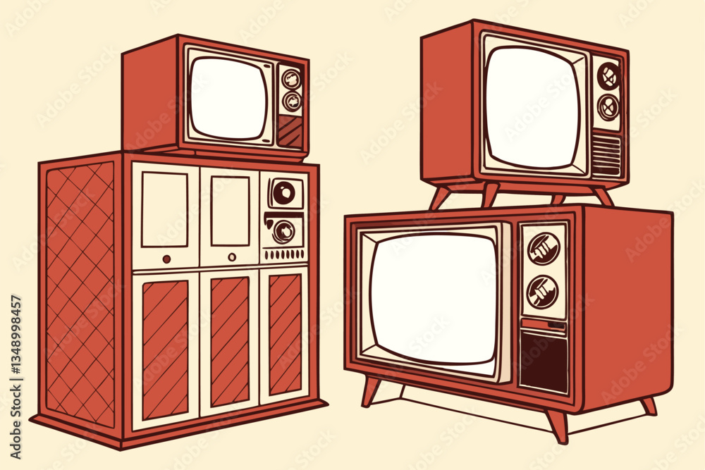 35 Vintage television sets, retro TV collection, stacked old ...