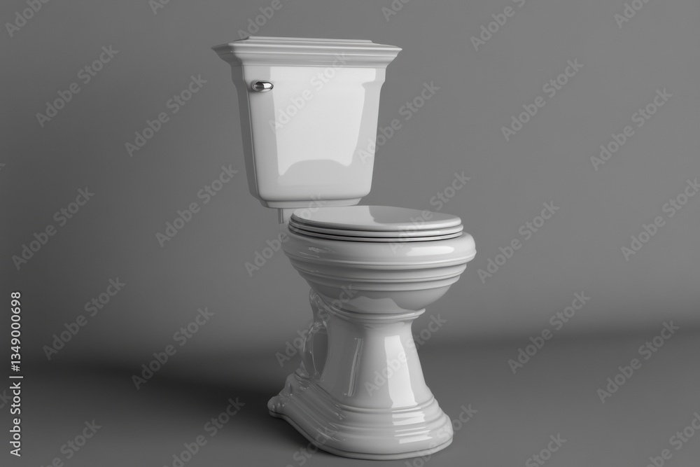 White ceramic toilet bowl isolated on gray background. Clean new flush ...