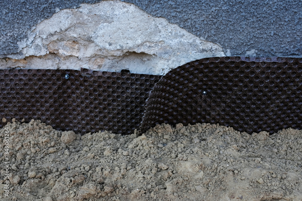 Photo Stock Waterproofing of foundation walls, plastic backingю House ...