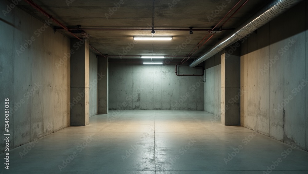 A vast, dimly lit basement room situated on the bottom floor of the ...