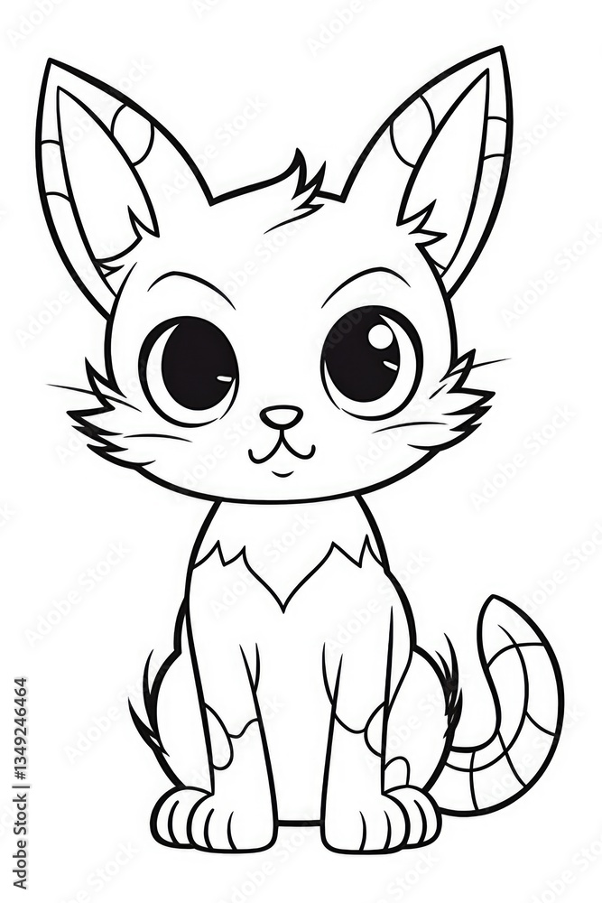 Cute cartoon cat drawing for kids art class printable coloring page ...