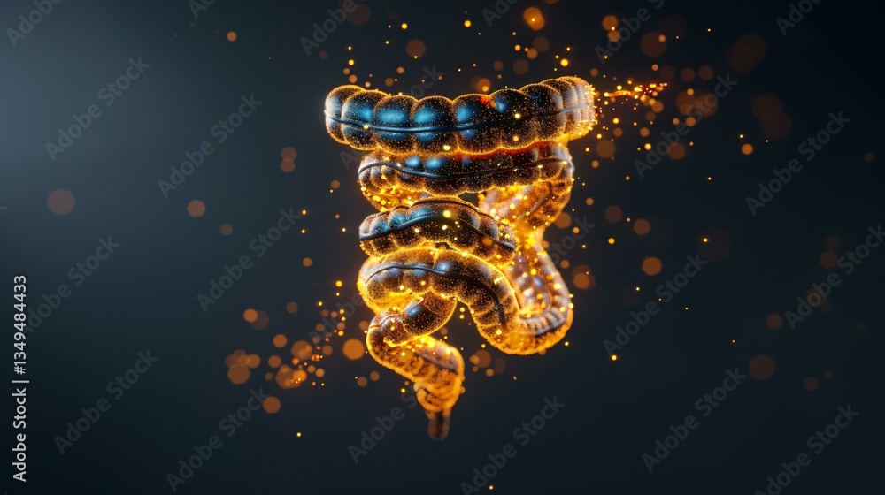 Glowing holographic human digestive system floating in mid-air ...