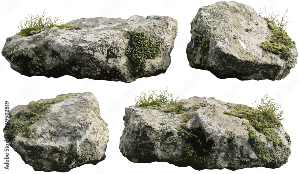 Stock-Vektorgrafik „Vector mossy stone backgrounds, realistic cut out ...
