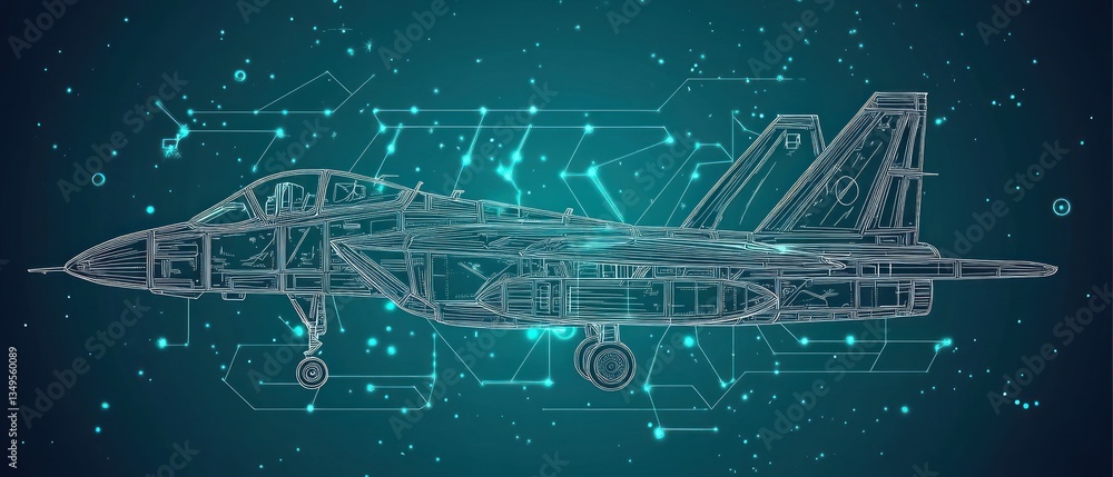 Detailed schematic illustration showing an aircraft in digital ...