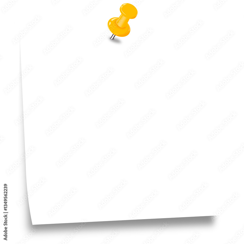 White Blank Sticky Note with Orange Pushpin - Isolated on White ...