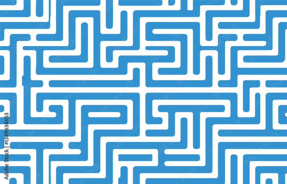 Simple blue and white maze pattern on a flat background, vector ...
