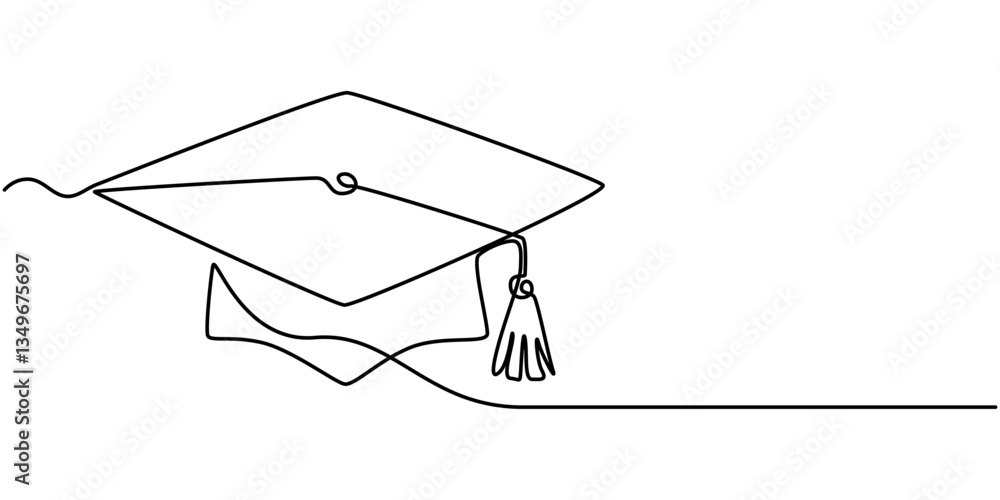 One continuous line drawing of graduation hat. Concept of student of ...
