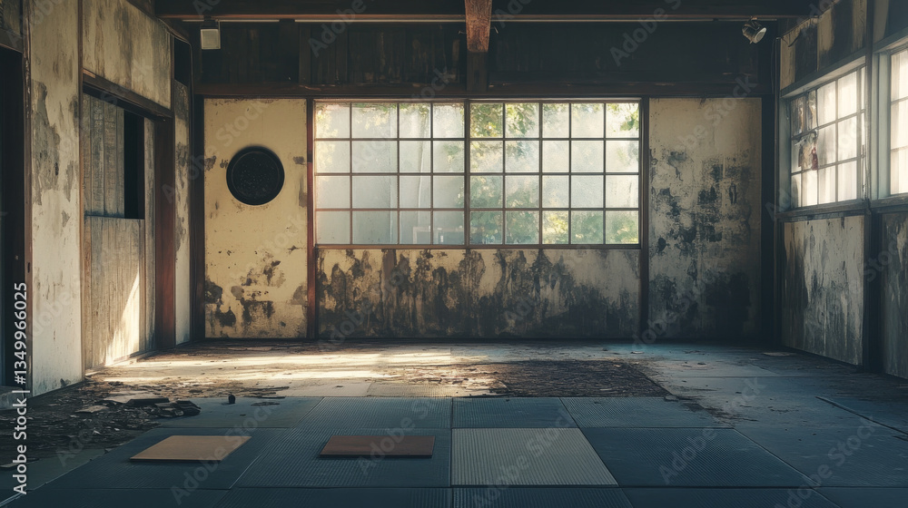 Old dojo, traditional japanese room for karate and meditation. Vector ...