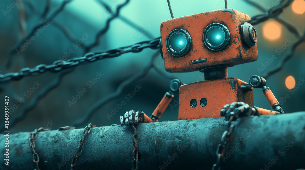 Computer security banners with cute robot protect privacy information ...