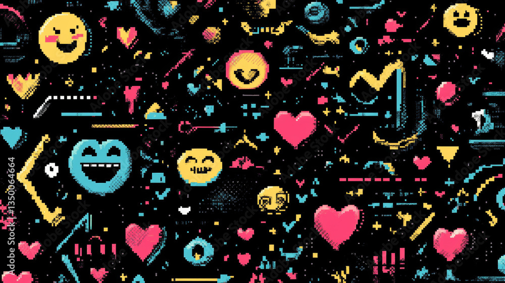 Trendy y2k design style poster layout with pixel art abstract elements ...