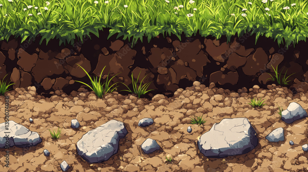 Seamless game ground texture layer cartoon vector. Soil and dirt land ...