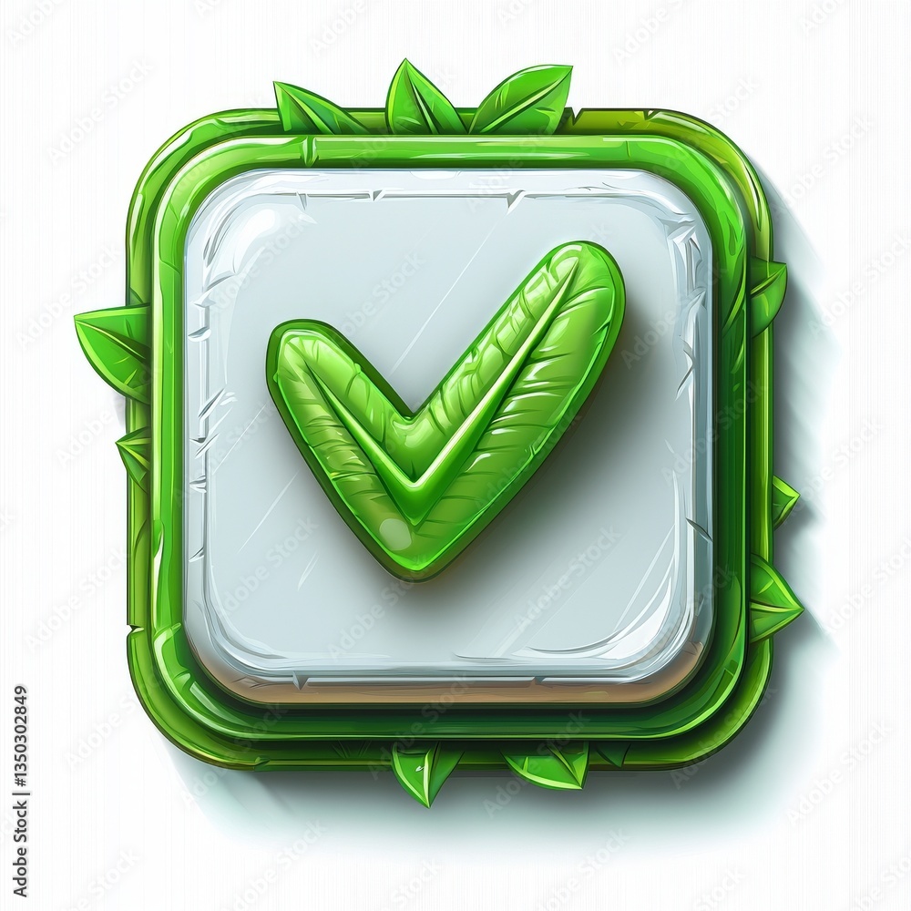 A green check mark, along with isolated tick symbols, checklist signs ...