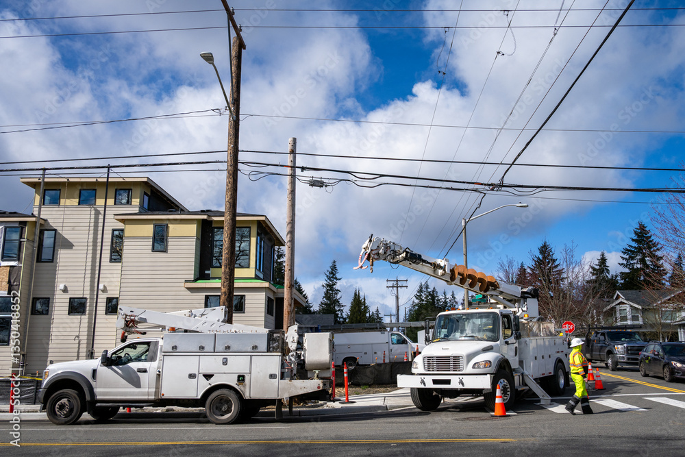 Utility digger derrick truck with pole setting equipment, ready to ...