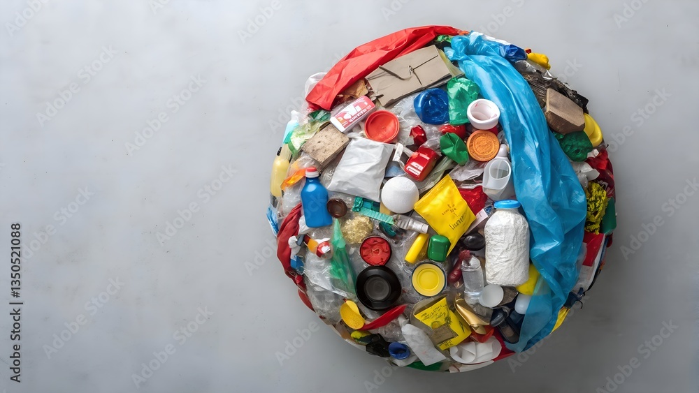 Colorful plastic trash forming a globe, representing the growing ...