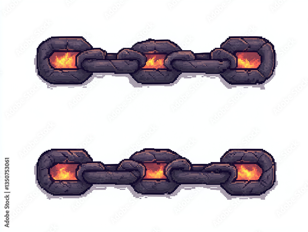 Pixel Art Fire Chain Design Element Stock Illustration | Adobe Stock