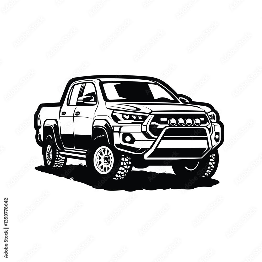 Double cabin 4x4 vehicle pickup truck overland offroad monochrome ...