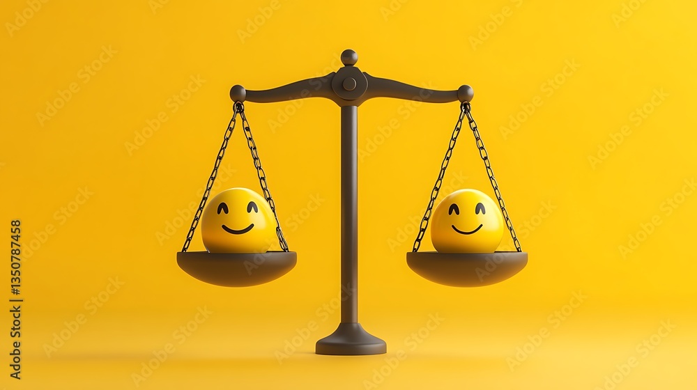 Smiley Face Emojis on Balance Scale Representing Happiness and Equality ...