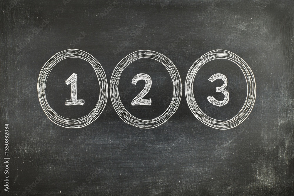 Chalkboard with numbered circles indicating steps or a process. Stock ...