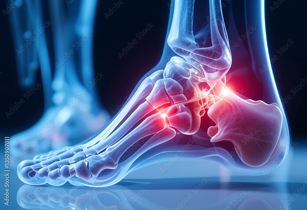 Medical Illustration of Human Foot Anatomy with Ankle Pain Highlighting ...