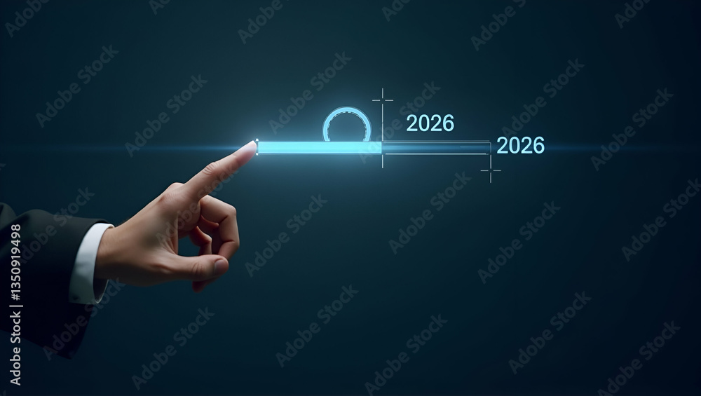 Hand Pointing to Holographic Loading Bar Transitioning from 2026 to ...