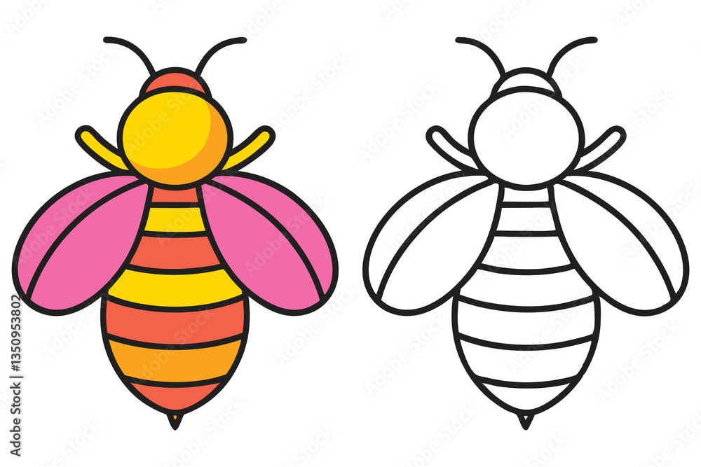Adorable Cartoon Bee Illustration Coloring Page Design for Kids ...