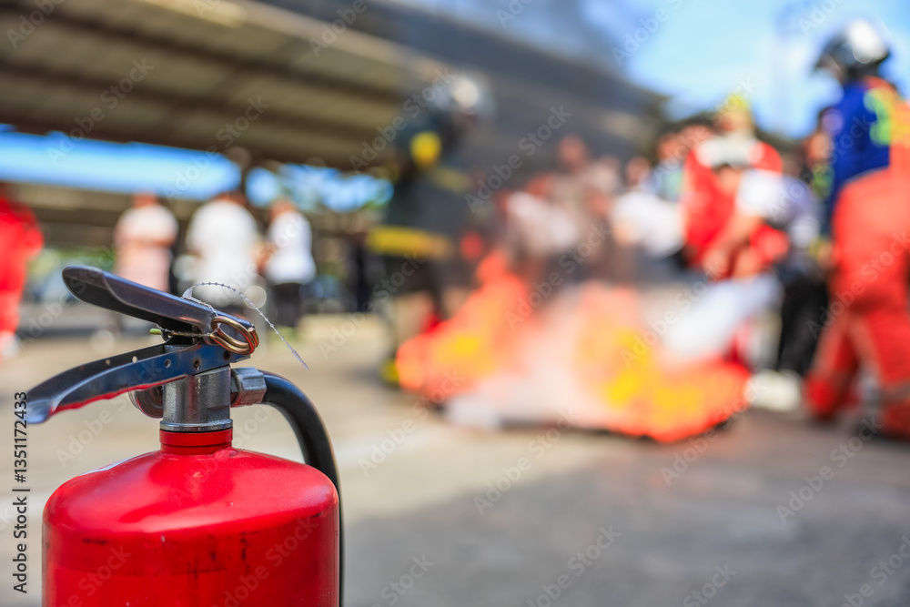 Company employees are undergoing basic fire extinguishing training ...