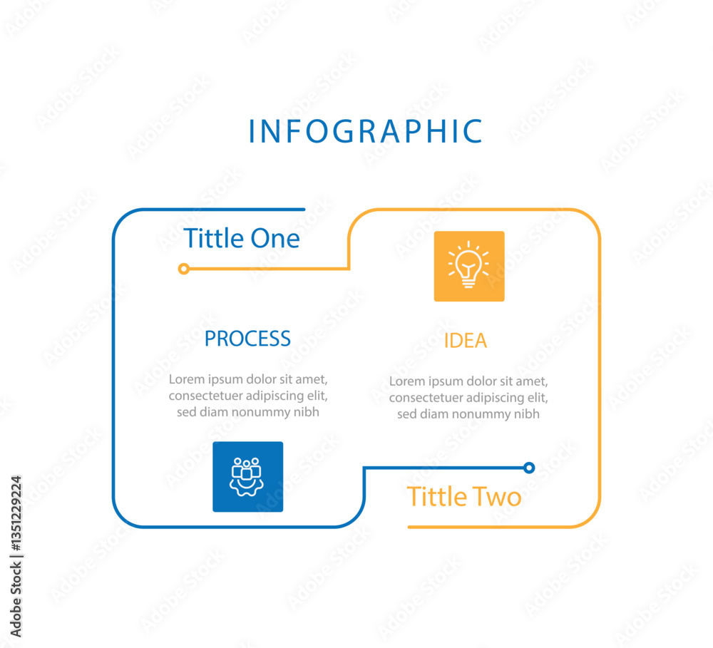 2 step infographic template, 2 table or columns information with line ...