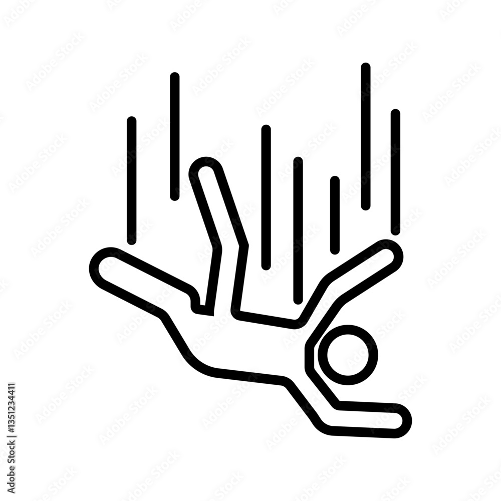 Falling man stick figure pictogram. Different positions of flying ...