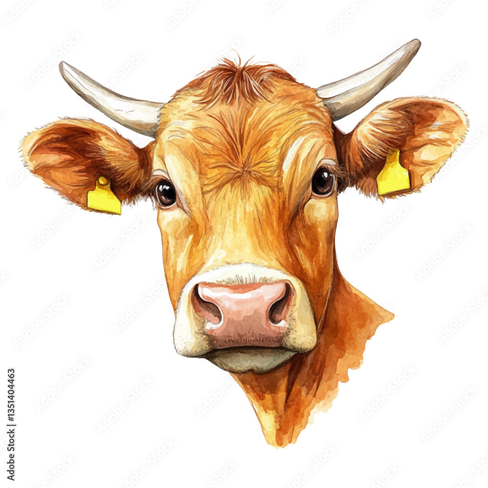 Watercolor cute and friendly cow clipart, on a white background Stock ...