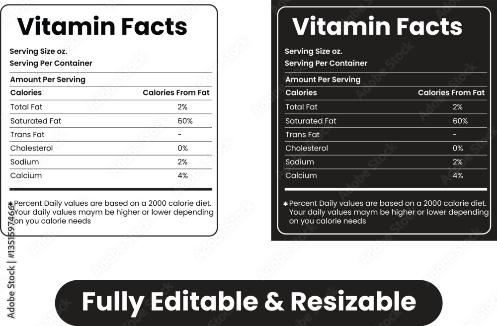 Supplement facts and vitamin facts template ,nutrition facts template ...