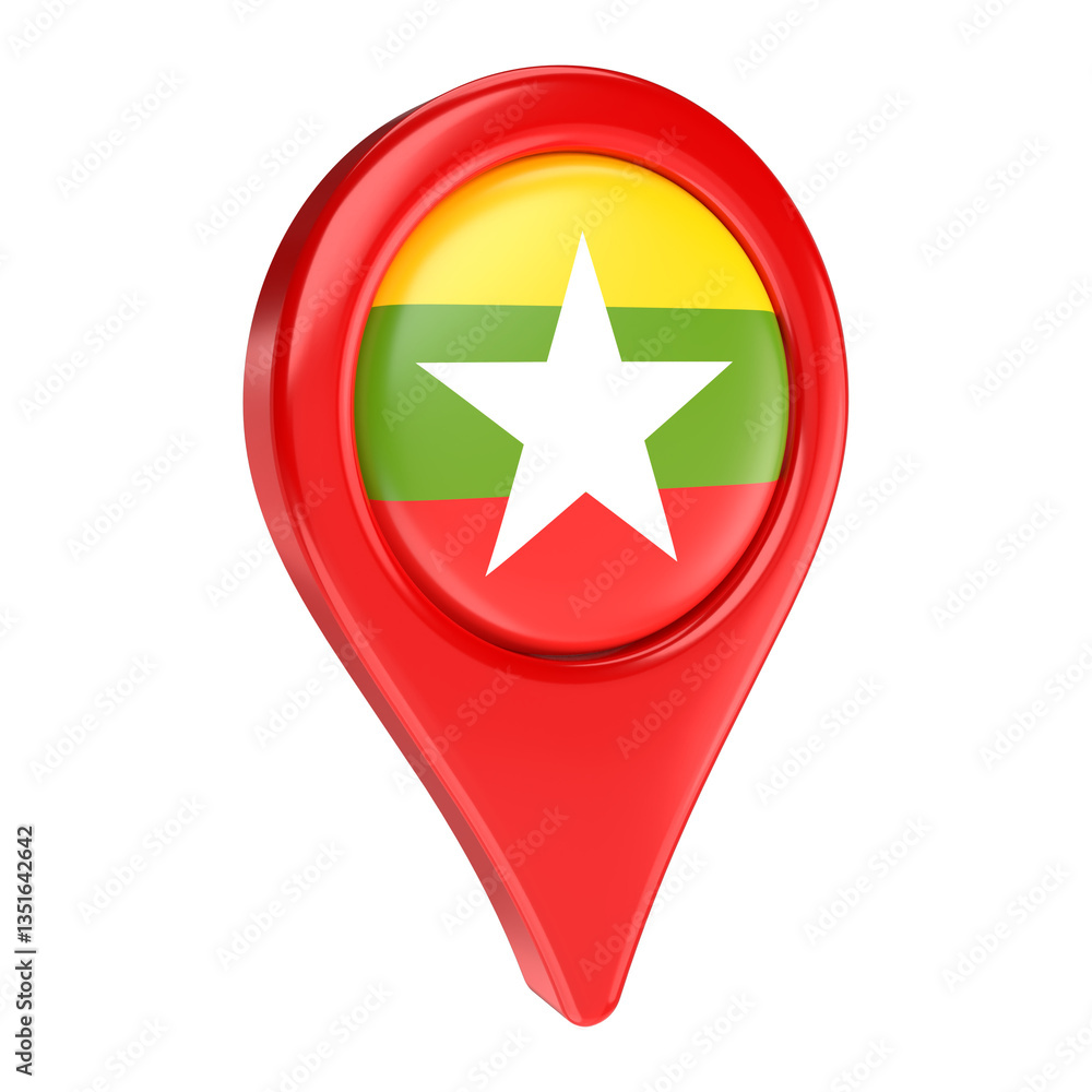 Myanmar pin flag isolated on transparent background. Travel map marker ...