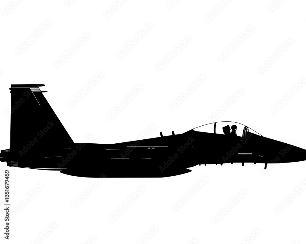 Black Silhouette Depicting a Military Fighter Jet in Profile View Stock ...