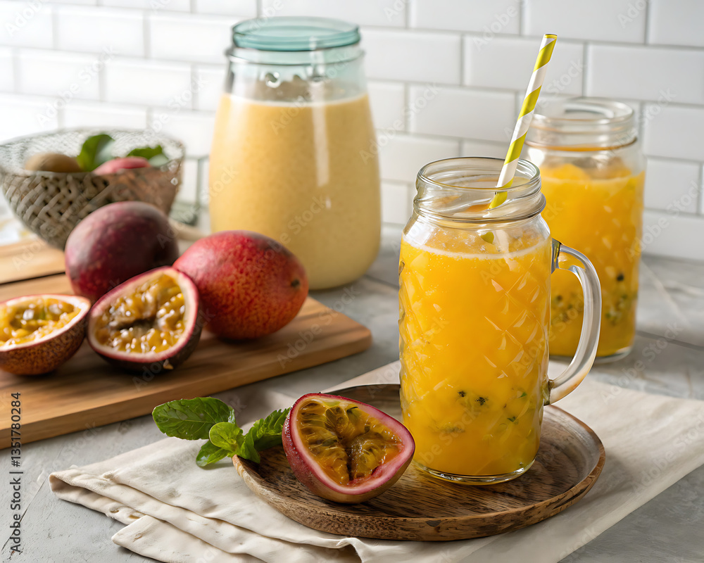 Fresh maracuyá (passion fruit) juice, vibrant and packed with tropical flavor | Jugo fresco de ...