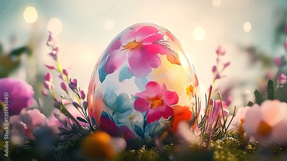 Foto de Stock Whimsical 3D Easter egg with dynamic watercolor flower ...