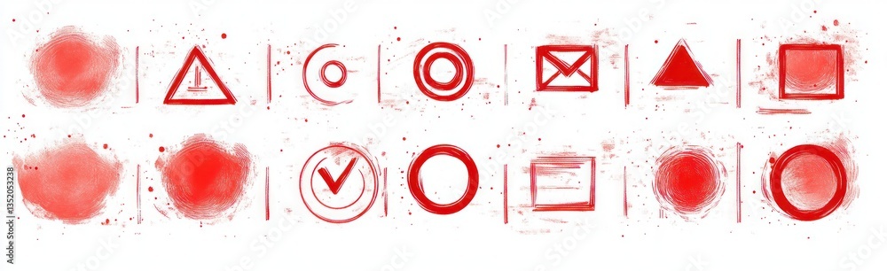 Hand-Drawn Grading Marks Symbols Red Ink Exam Performance Evaluation ...