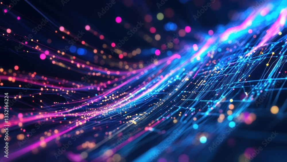 Abstract digital data stream visualization with connected lines and ...