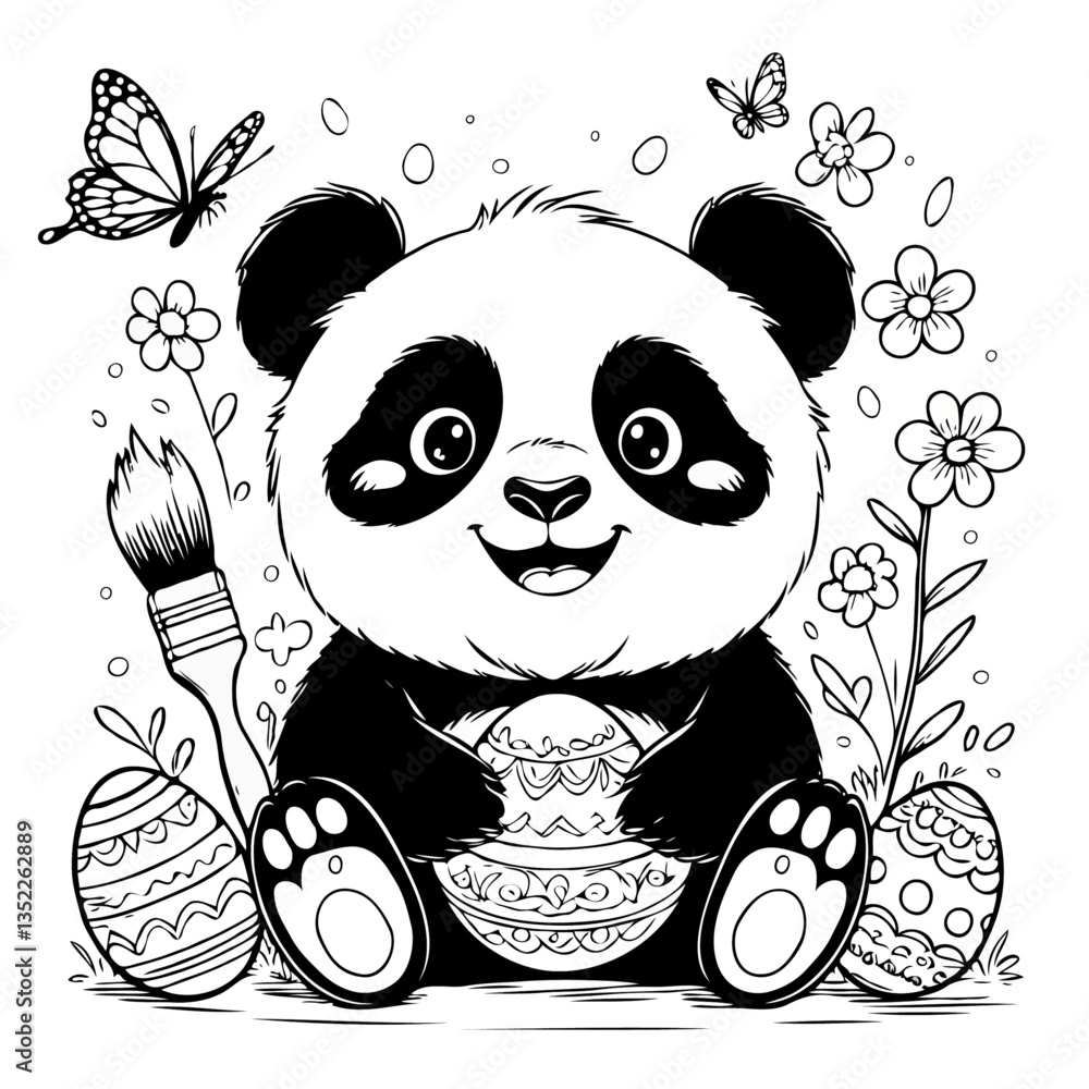 High-resolution Panda painting coloring page, ready to print on a 5000 ...