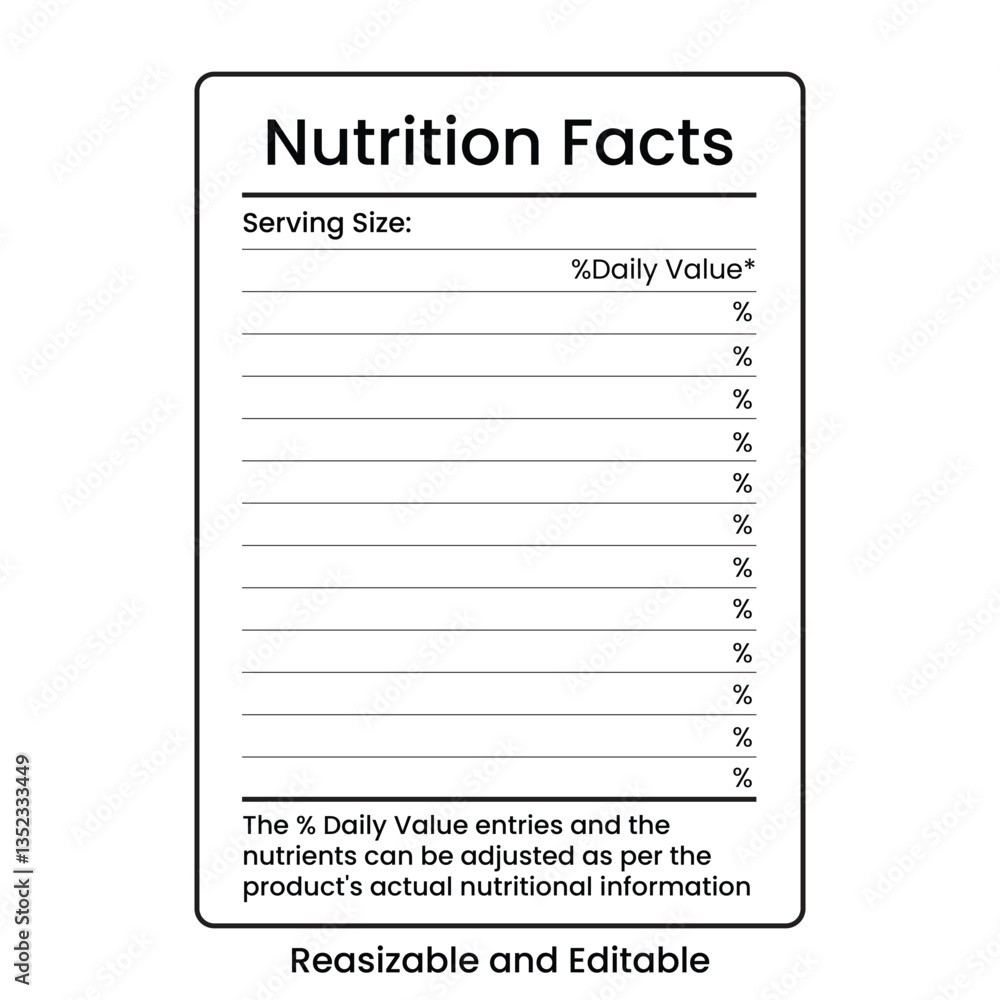 Editable Nutrition Facts Label Food Information Display Blank Data ...