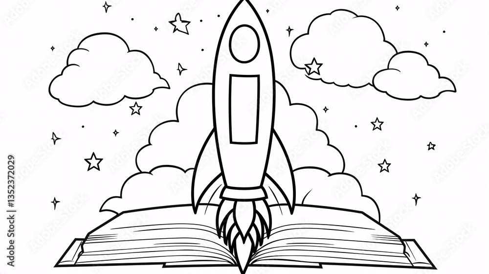 Ilustración de Stock Very simple black and white rocket coloring page ...