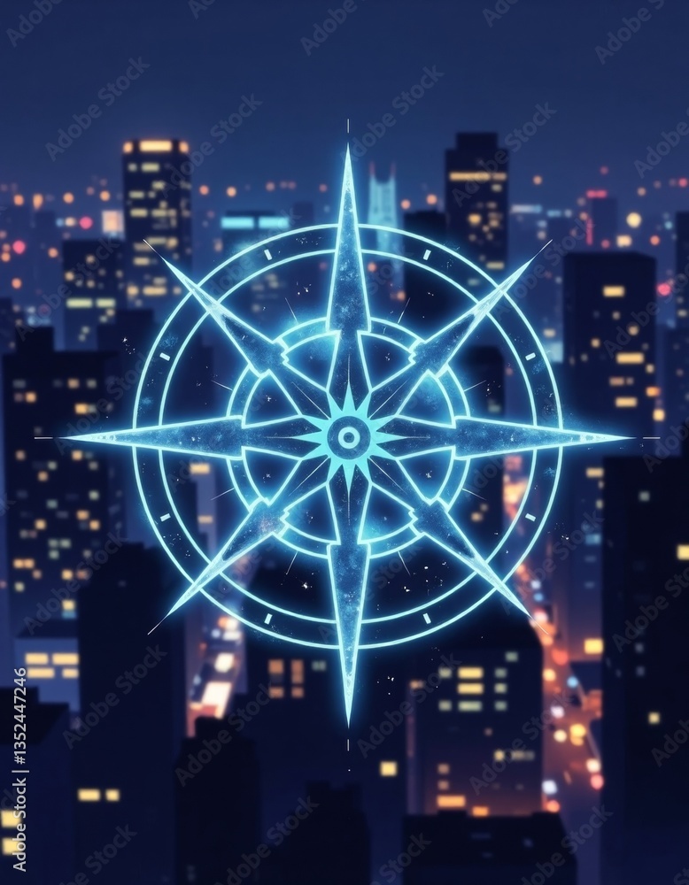 Neon Blue Compass Rose Minimalist 3D Illustration for Digital ...