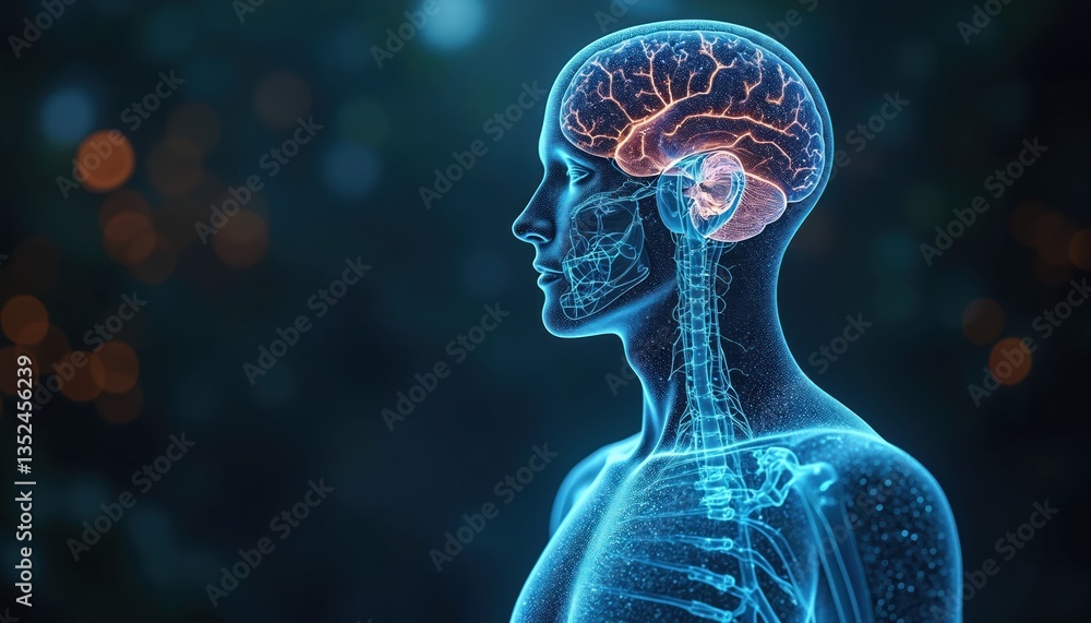 Digital virtual hologram human nervous system, brain, nerve cells ...