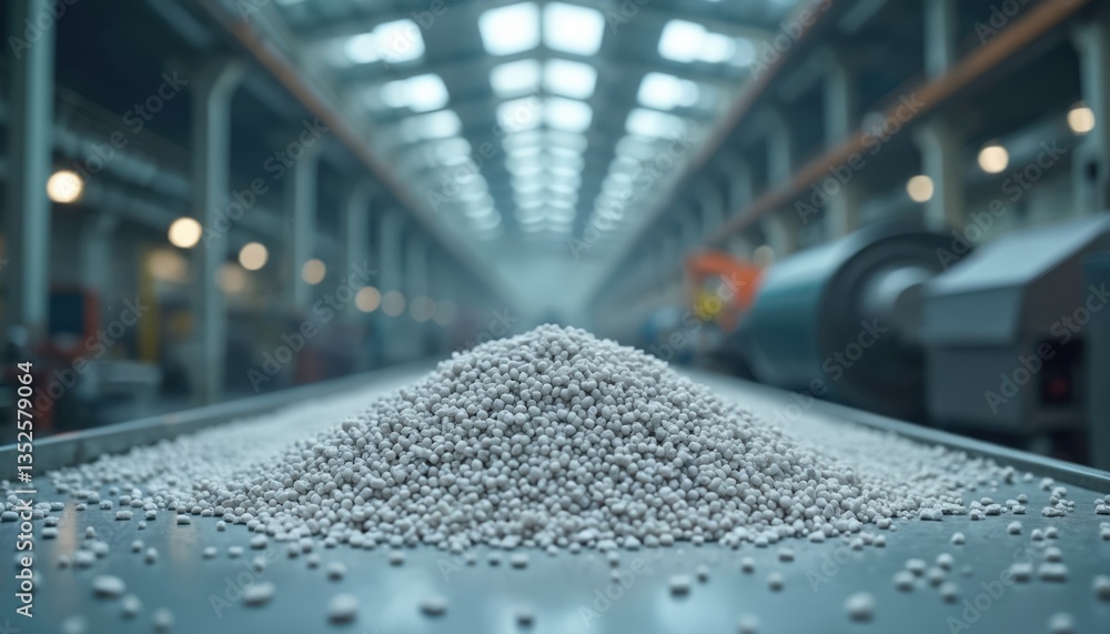 Raw plastic pellets conveyor belt manufacturing plant. Industrial ...